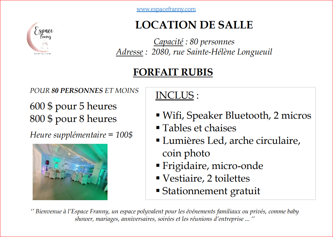 Location de salle – ESPACE FRANNY